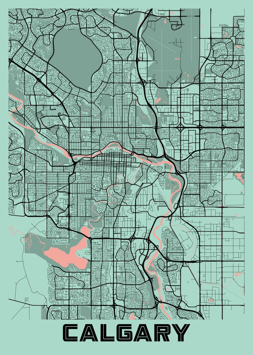 'Calgary Peony City Map' Poster, picture, metal print, paint by Tien ...
