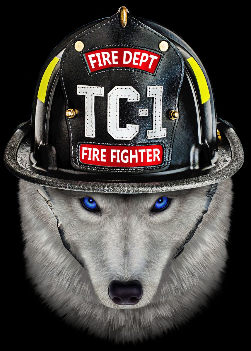 'Firefighter Polar Wolf' Poster, picture, metal print, paint by Jeff ...