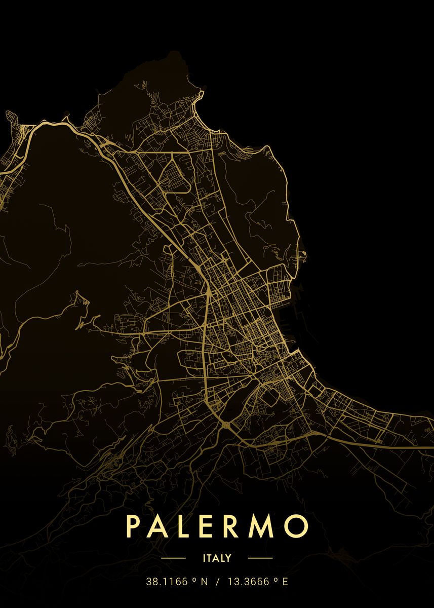 'Palermo City Map Gold' Poster, picture, metal print, paint by MVDZ ...