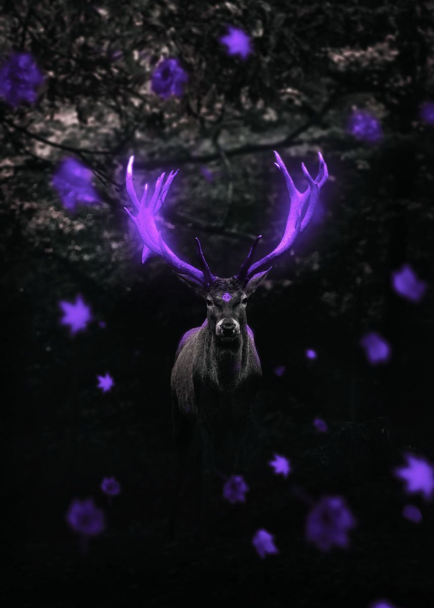 'Purple Deer Fantasy' Poster, picture, metal print, paint by Mvirsy ...