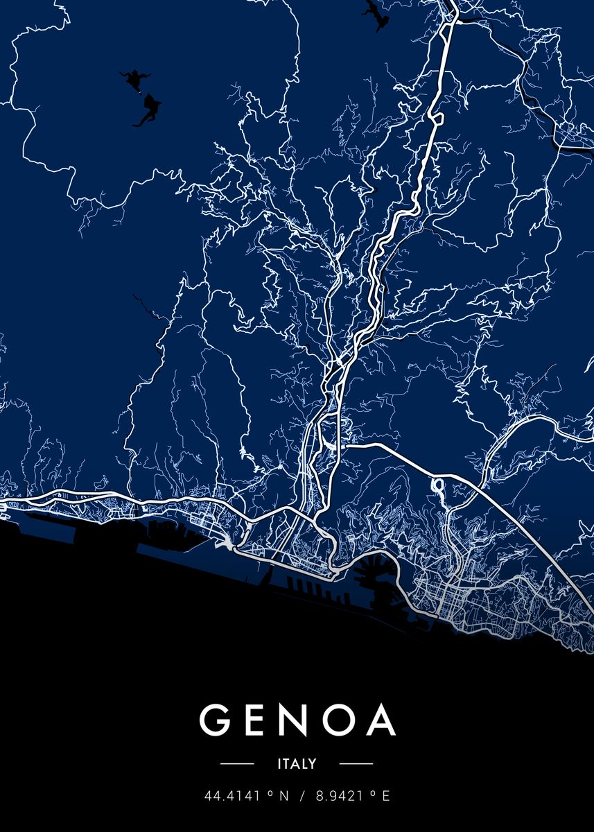 'Genoa City Map Blueprint' Poster, picture, metal print, paint by MVDZ ...