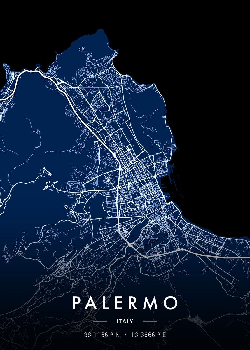 'Palermo City Map Blueprint' Poster, picture, metal print, paint by ...