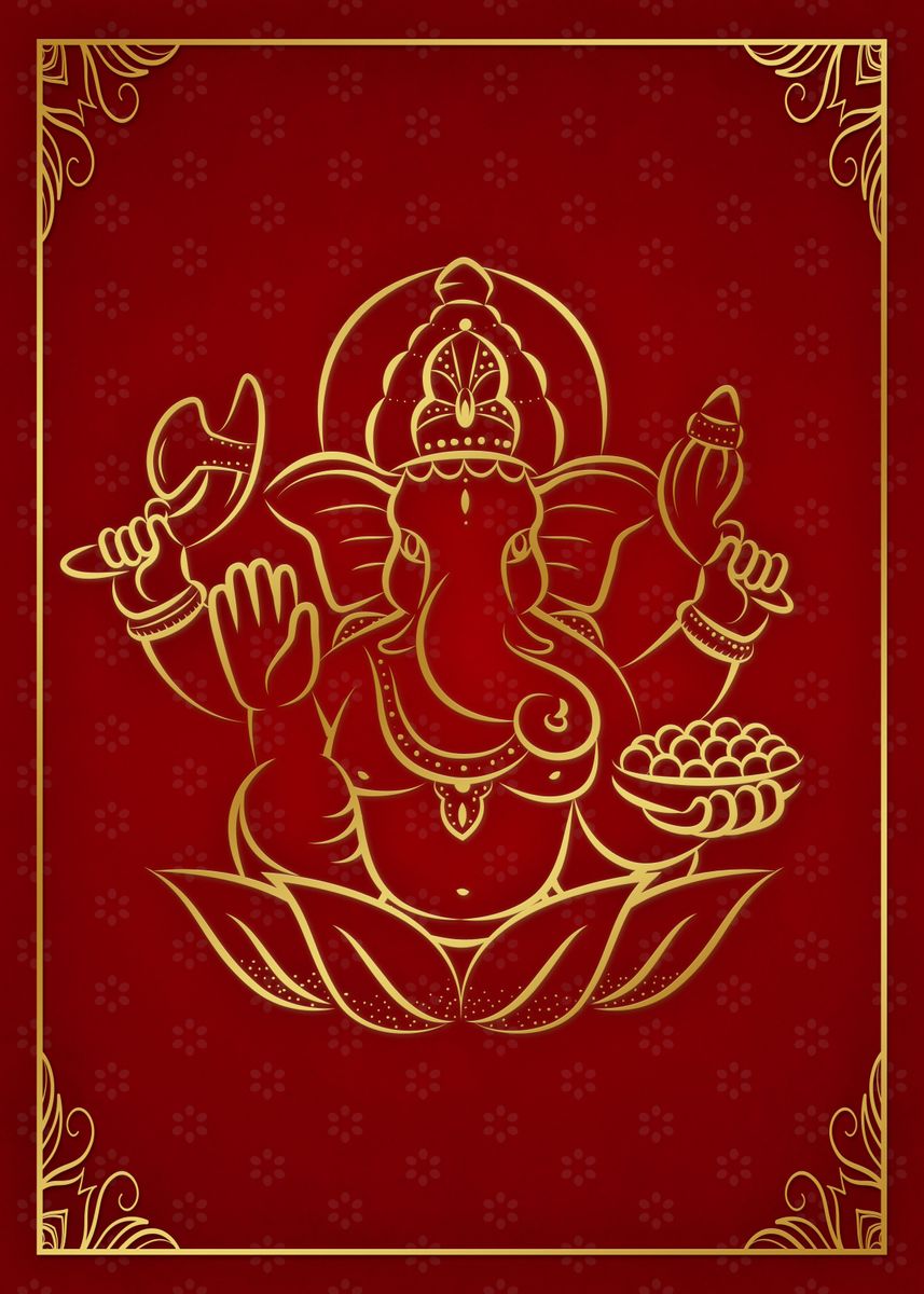 'Ganesh Hindu Red Gold' Poster by 84PixelDesign | Displate