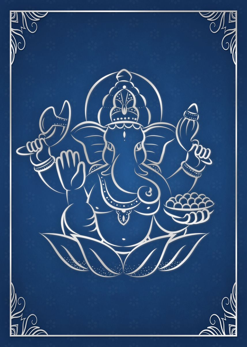 'Ganesh Hindu Blue Silver' Poster, picture, metal print, paint by ...