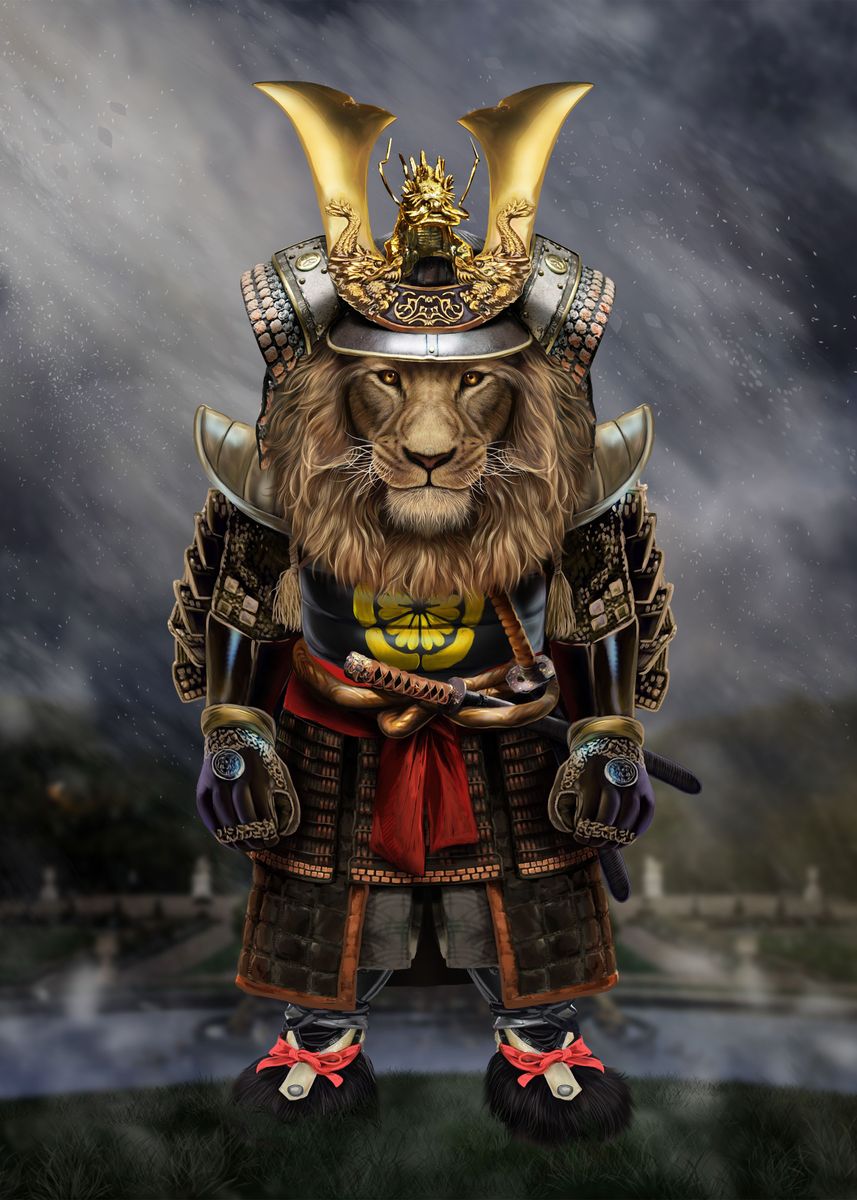 'Samurai Lion' Poster, picture, metal print, paint by Jeff | Displate