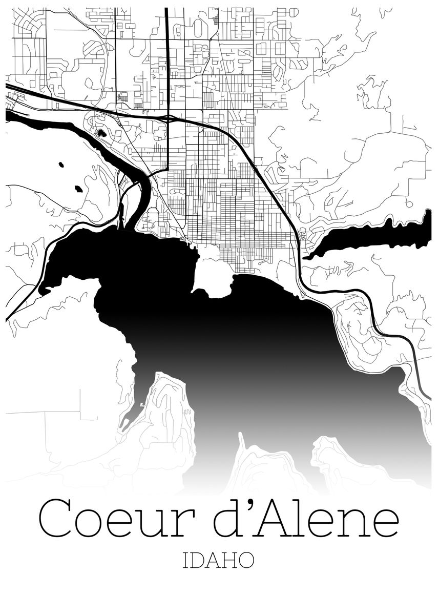 'Coeur d Alene Idaho map' Poster, picture, metal print, paint by ...
