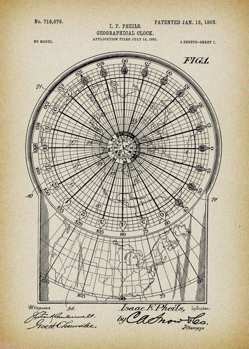 'Patent Clock Geographical ' Poster by Sam Kal | Displate