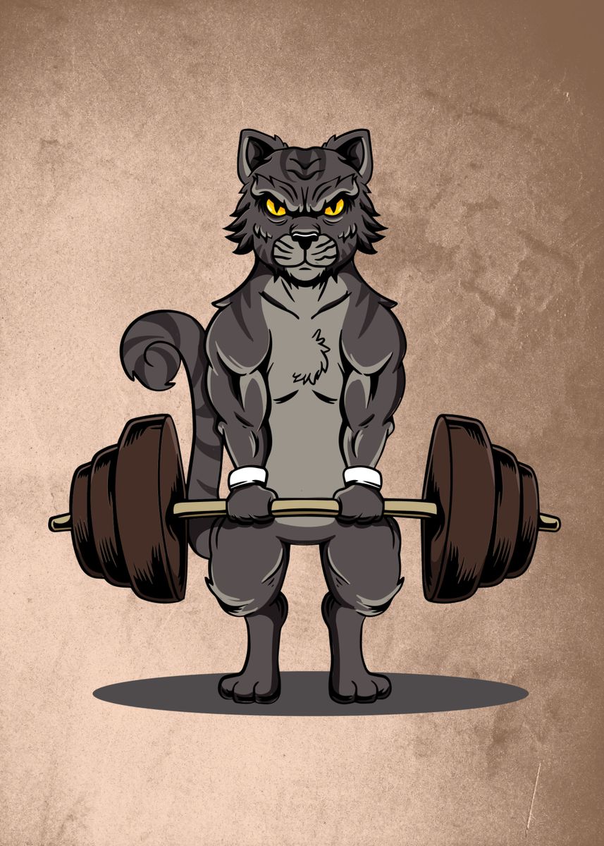 'Cat barbell deadlifting' Poster by Brummkatze | Displate