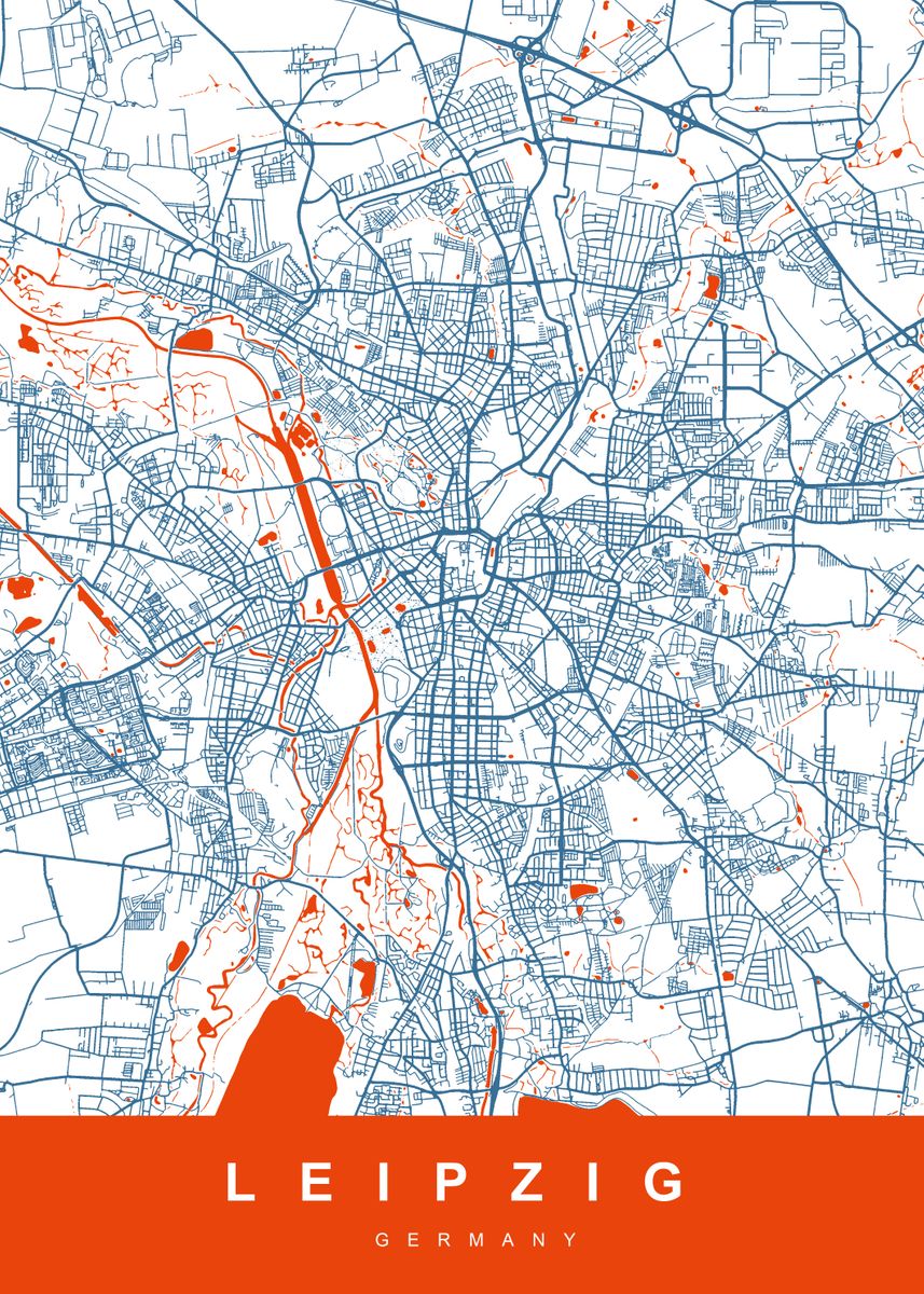 'LEIPZIG City Map Germany' Poster, picture, metal print, paint by ...
