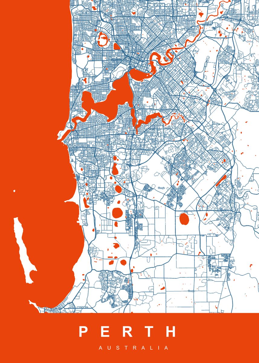 'PERTH City Map Australia' Poster, picture, metal print, paint by ...