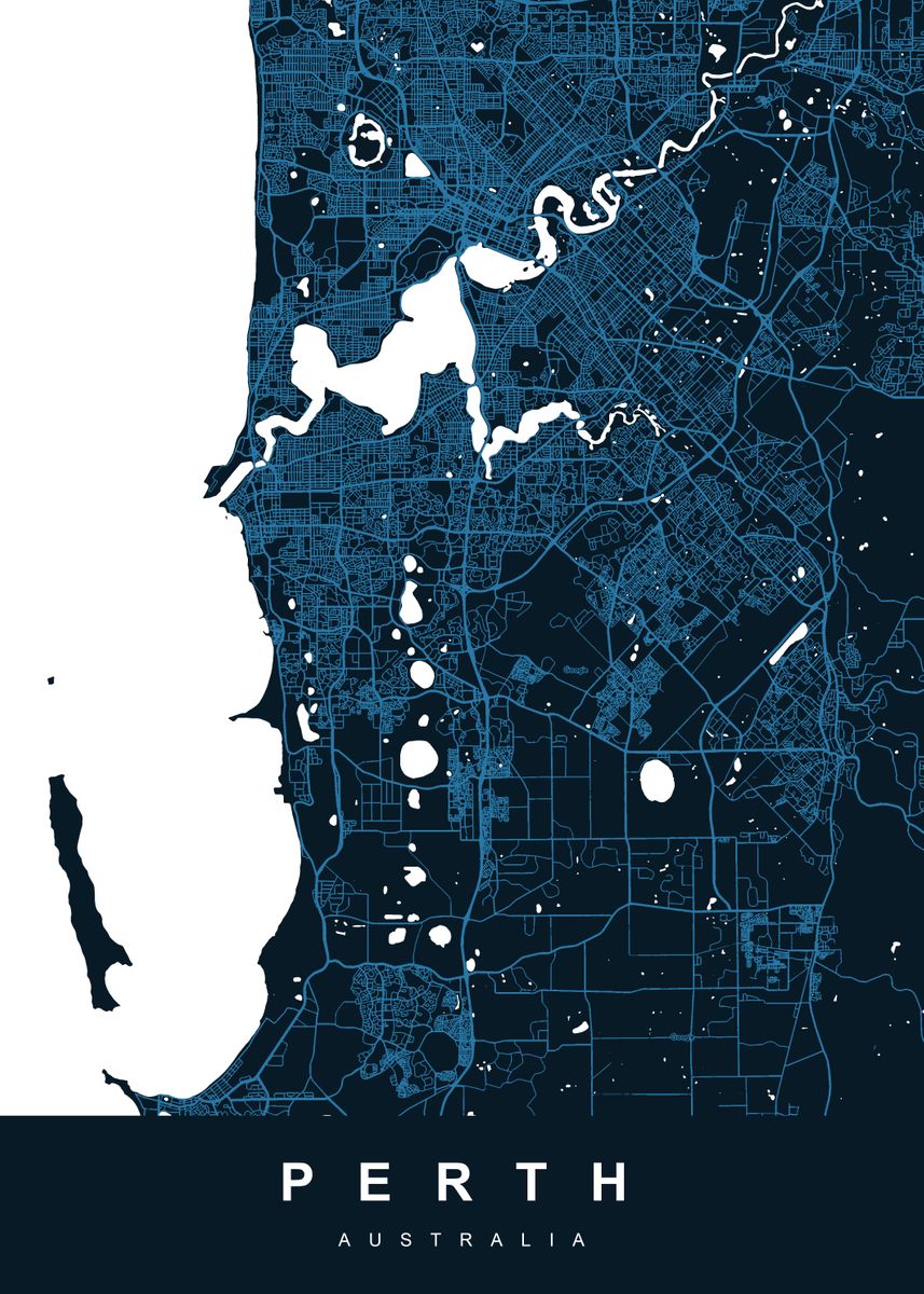 'PERTH City Map Australia' Poster, picture, metal print, paint by ...