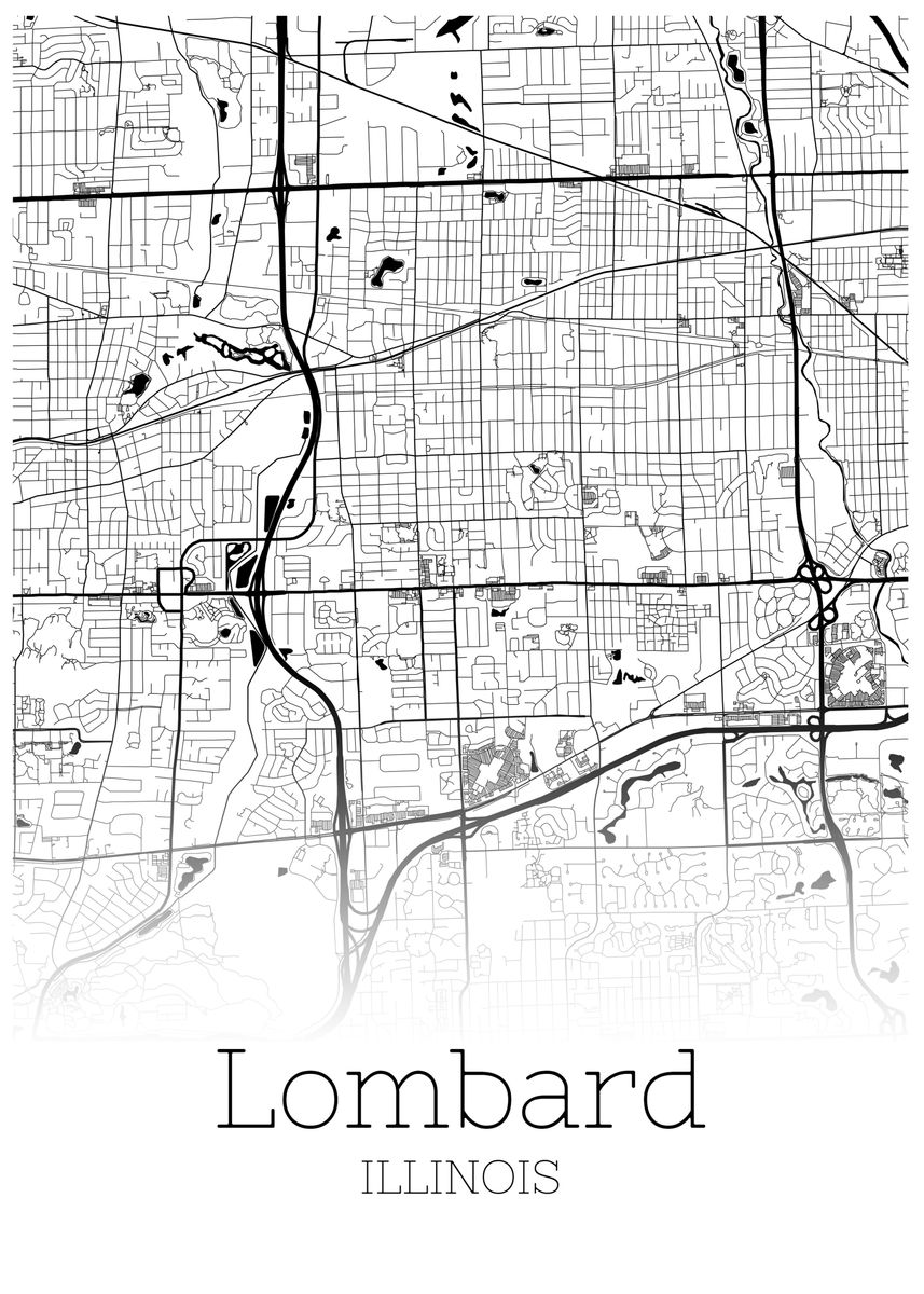 'Lombard Ilionois city map' Poster, picture, metal print, paint by ...