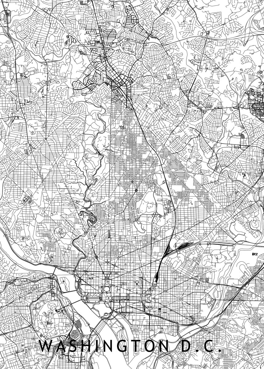 'Washington DC Map' Poster, picture, metal print, paint by Multiplicity ...