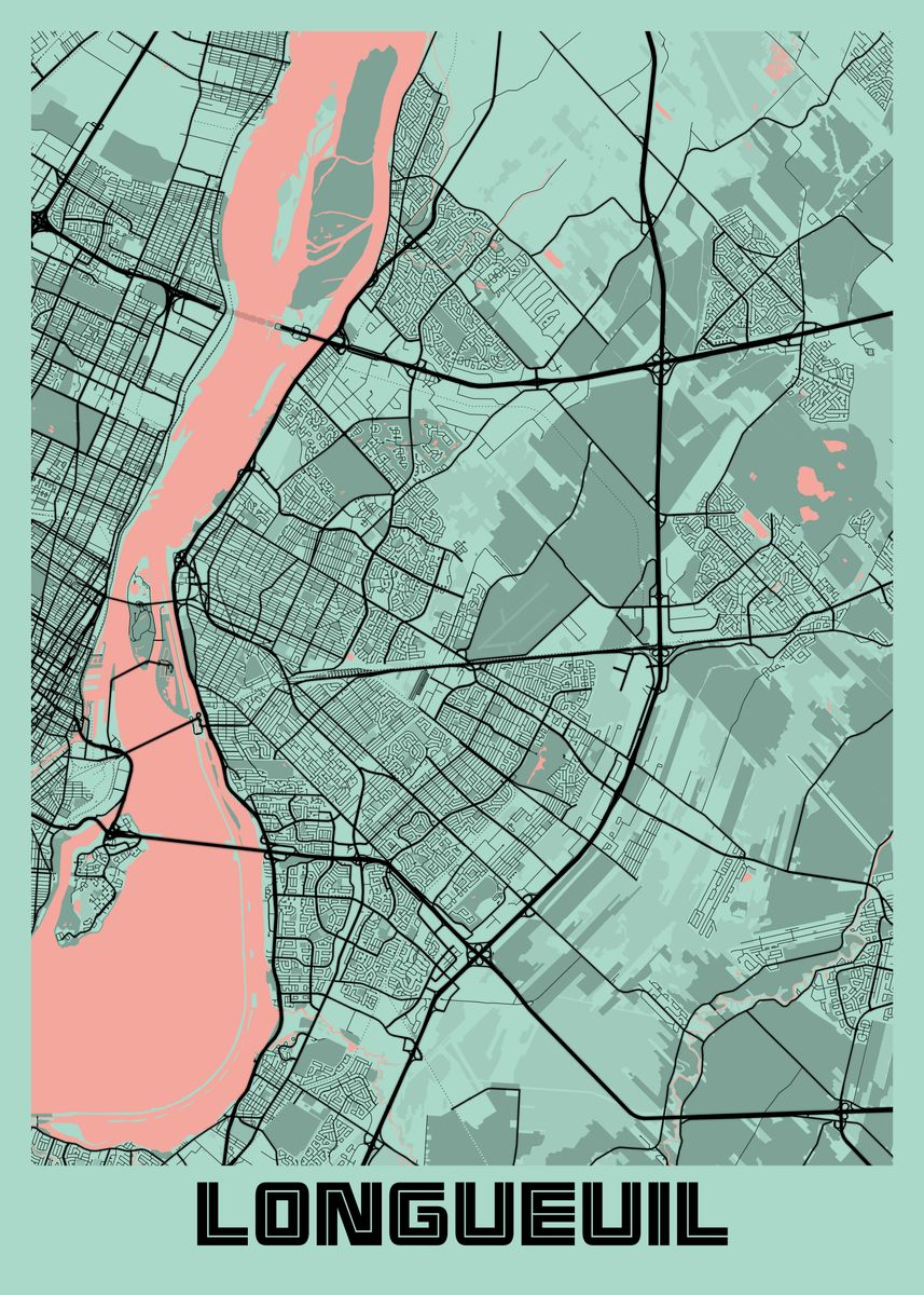 'Longueuil Peony City Map' Poster, picture, metal print, paint by Tien ...
