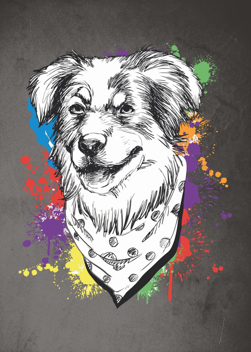 'Dog sketch with color blob' Poster, picture, metal print, paint by ...