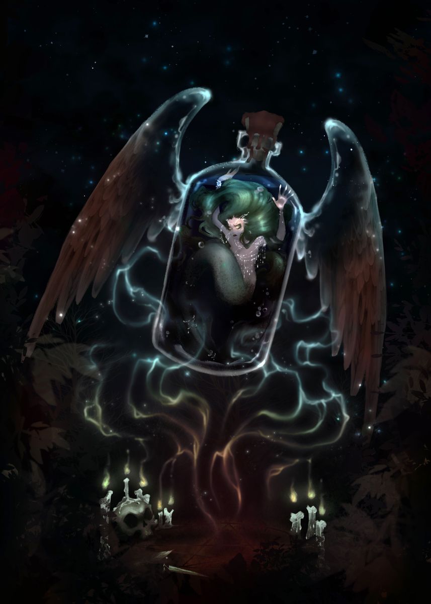 'Angelic Bottle Ritual ' Poster, picture, metal print, paint by Paow ...