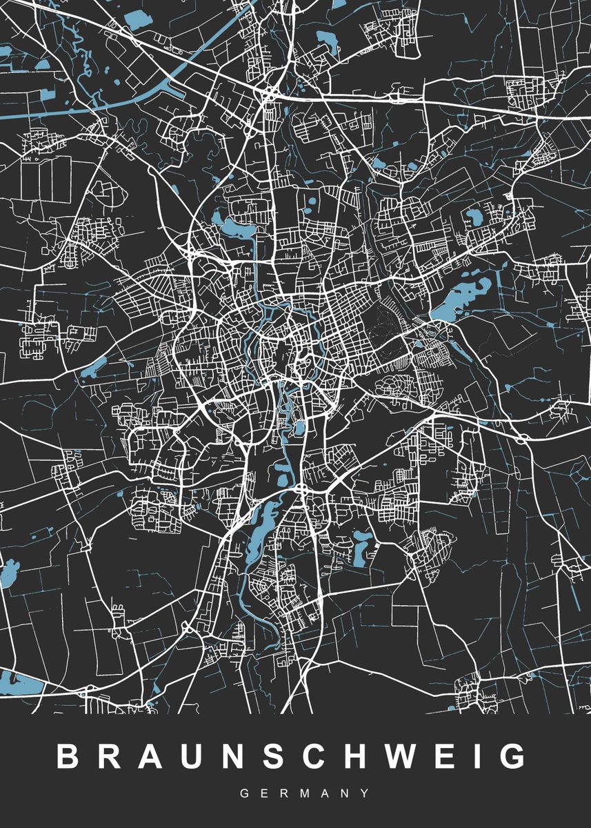 'BRAUNSCHWEIG City Map' Poster, picture, metal print, paint by ...