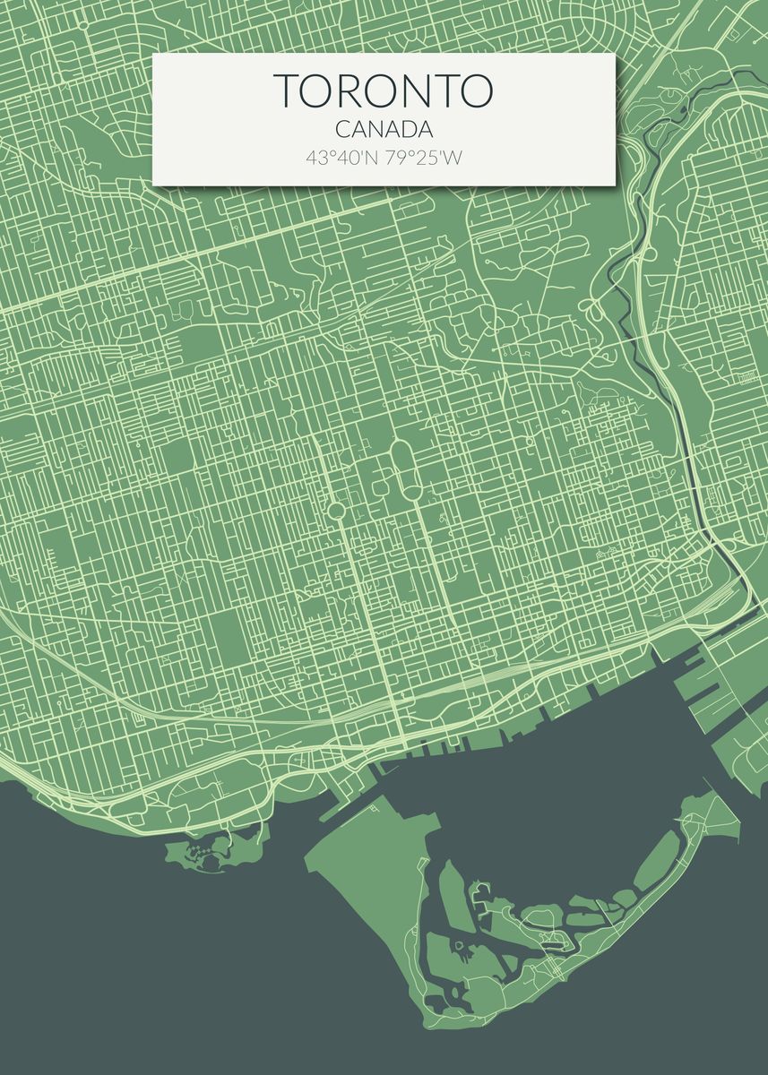 'Toronto Map Green' Poster, picture, metal print, paint by dkDesign ...