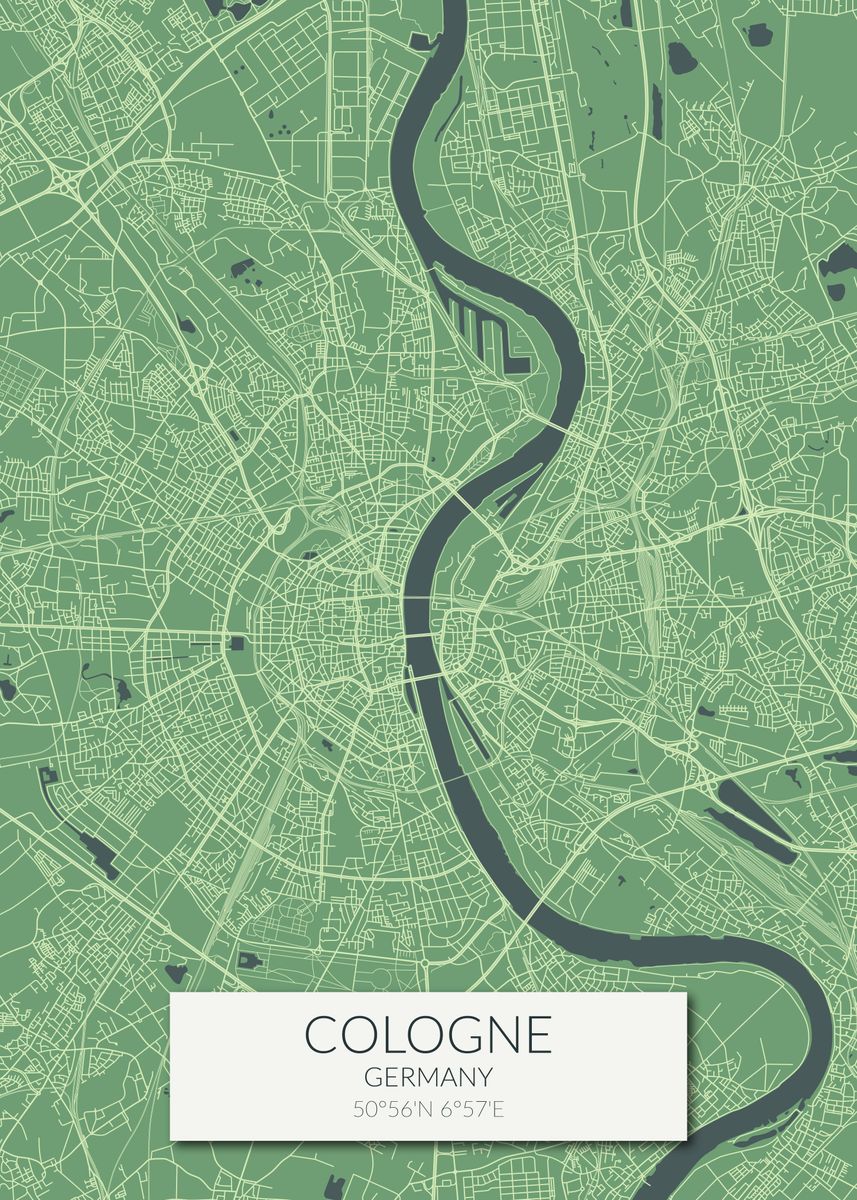 'Cologne Map Green' Poster, picture, metal print, paint by dkDesign ...