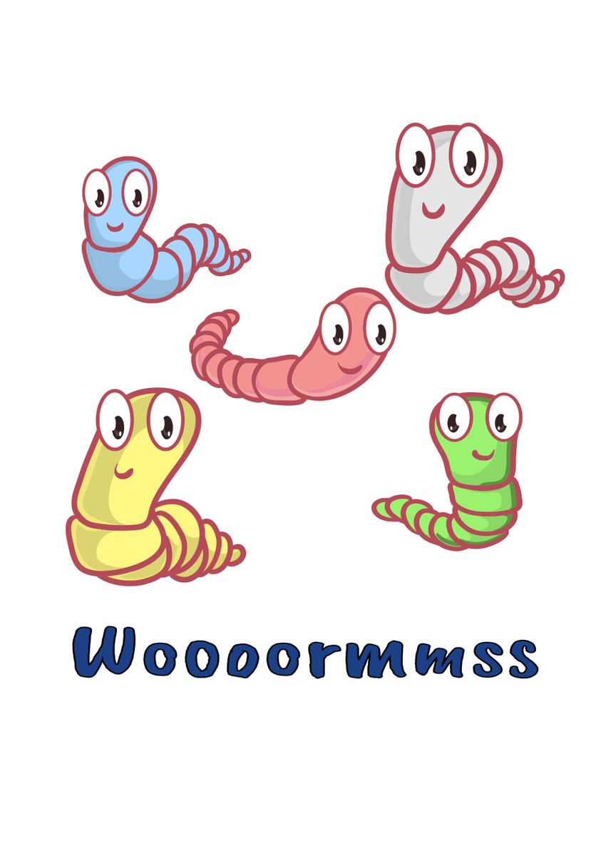 'Funny And Cute Worms' Poster, picture, metal print, paint by Youwantit ...