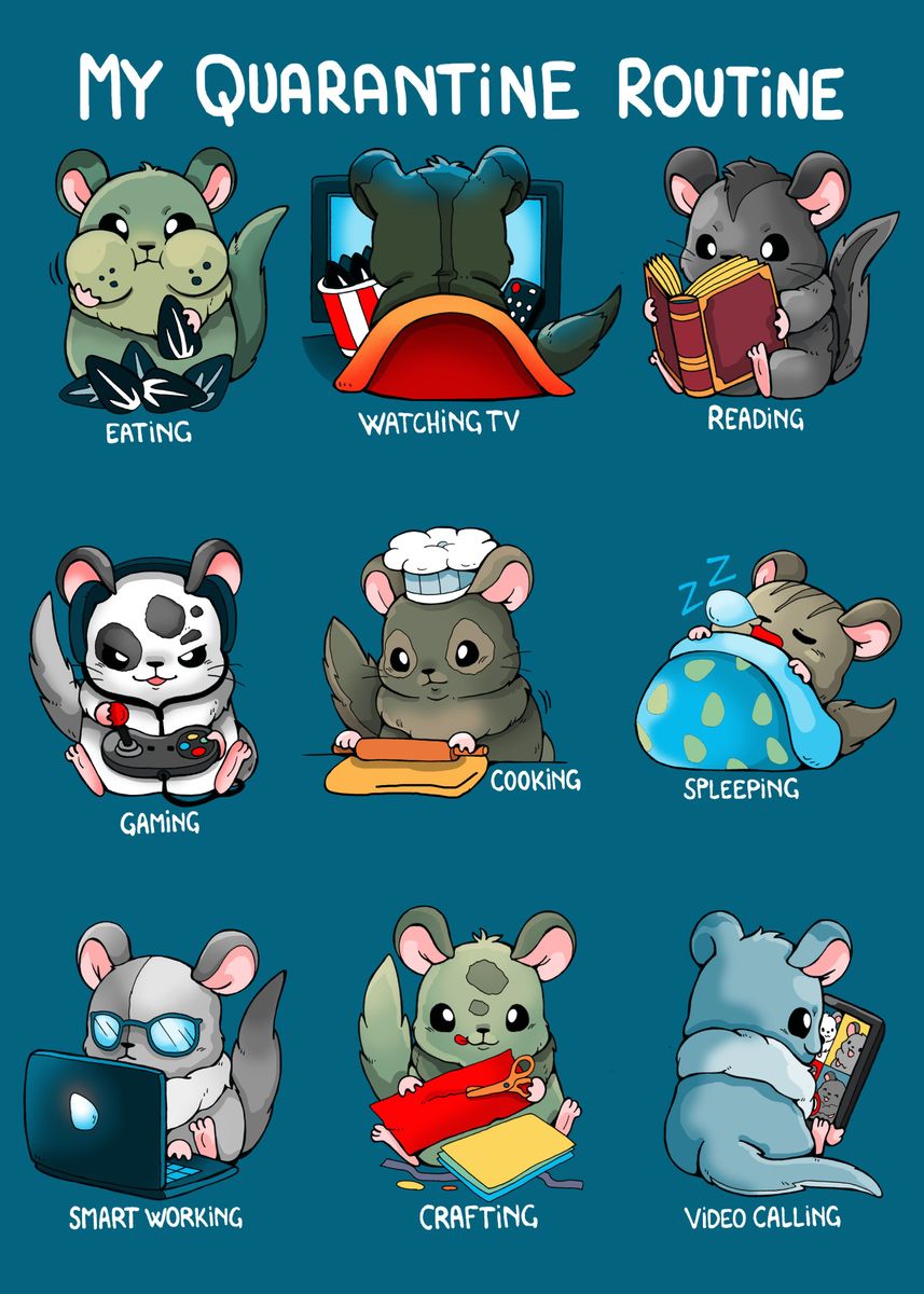 'My Quarantine Routine' Poster, picture, metal print, paint by ...