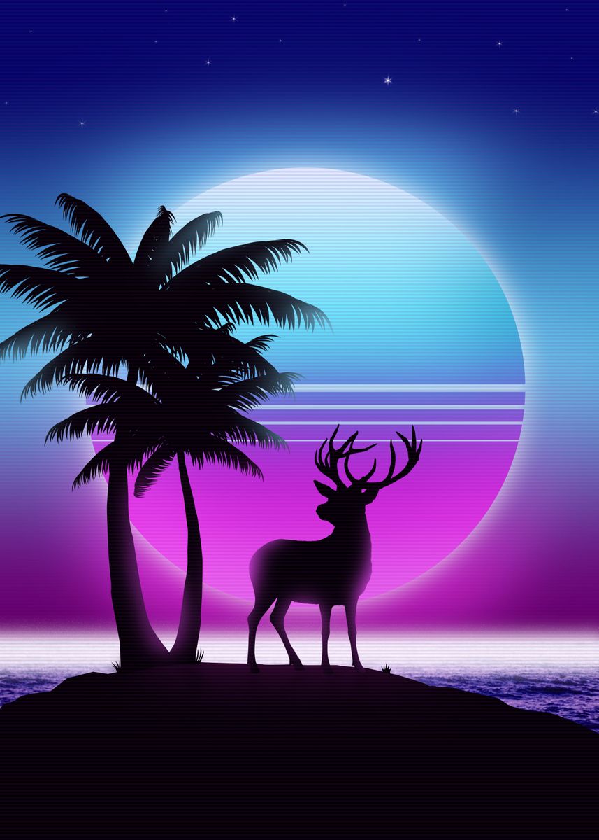 'deer synthwave' Poster by INSPIRE COLLECTION | Displate