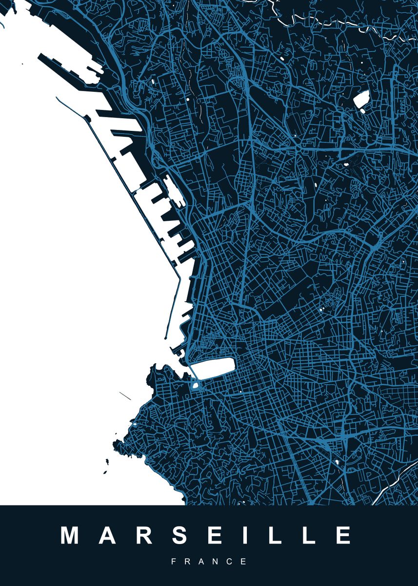 'MARSEILLE City Map France' Poster, picture, metal print, paint by ...