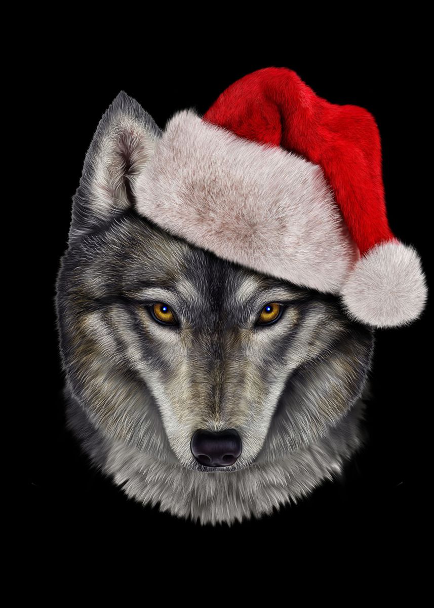 'Santa Wolf' Poster, picture, metal print, paint by Jeff | Displate