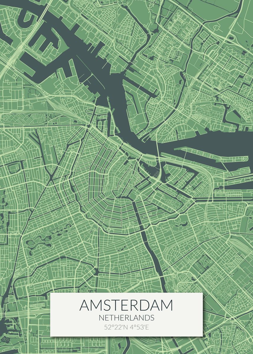 'Amsterdam Green Map' Poster, picture, metal print, paint by dkDesign | Displate