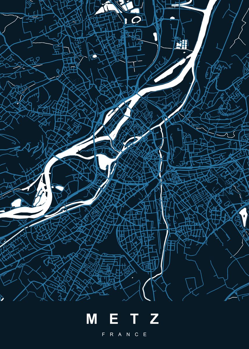 'METZ City Map France' Poster, picture, metal print, paint by UrbanMaps ...