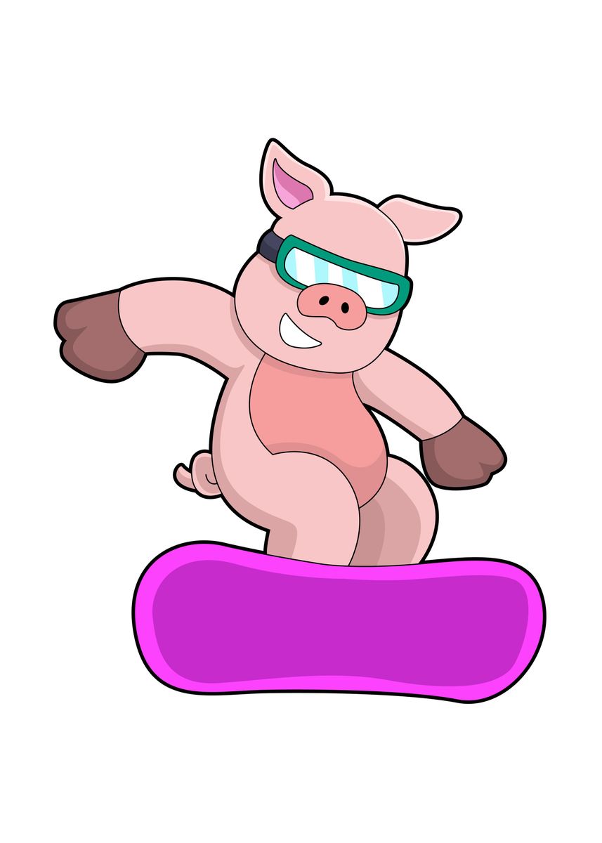 'Pig Snowboard Sports' Poster by Markus Schnabel | Displate