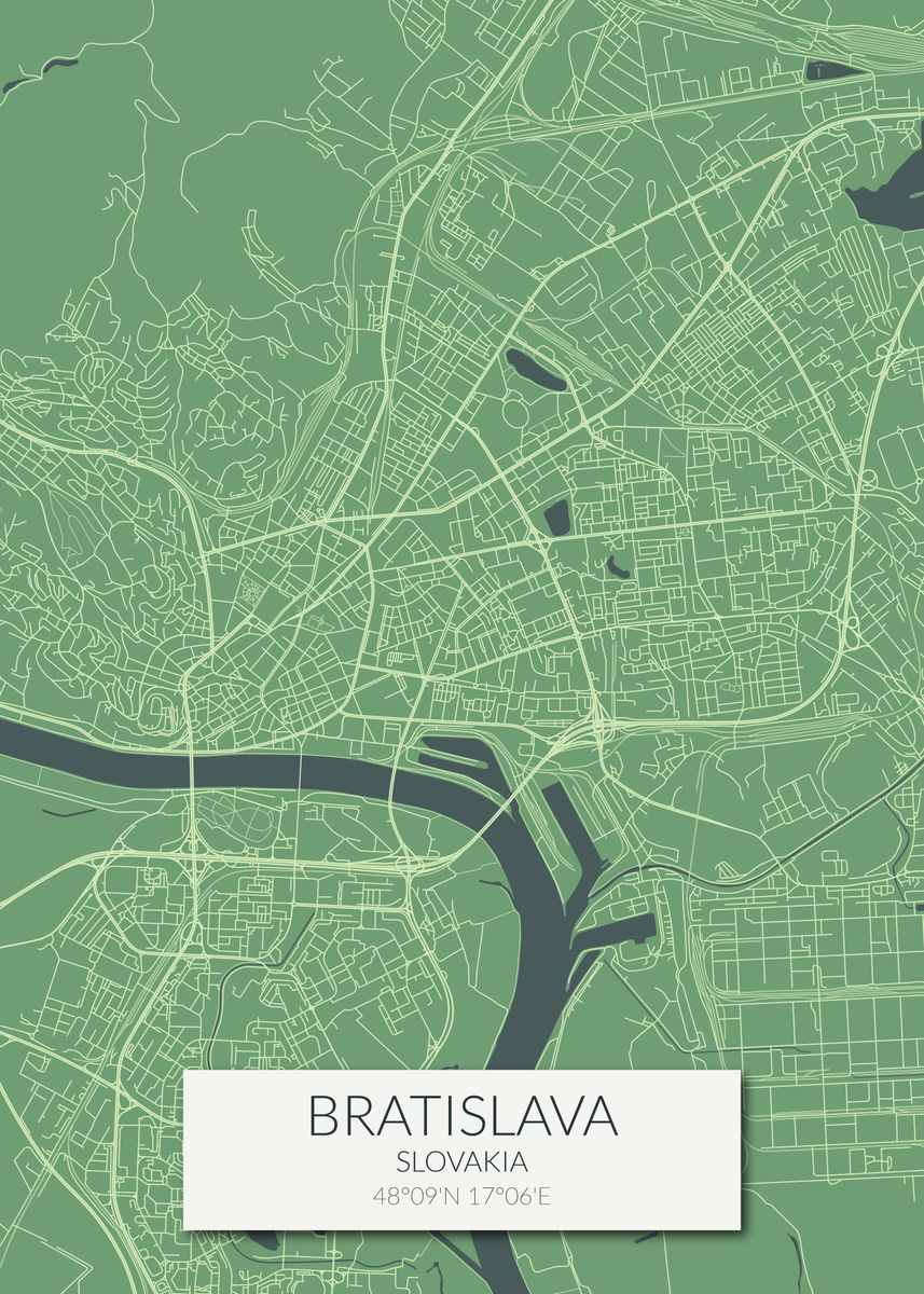 'Bratislava Green Map' Poster, picture, metal print, paint by dkDesign | Displate