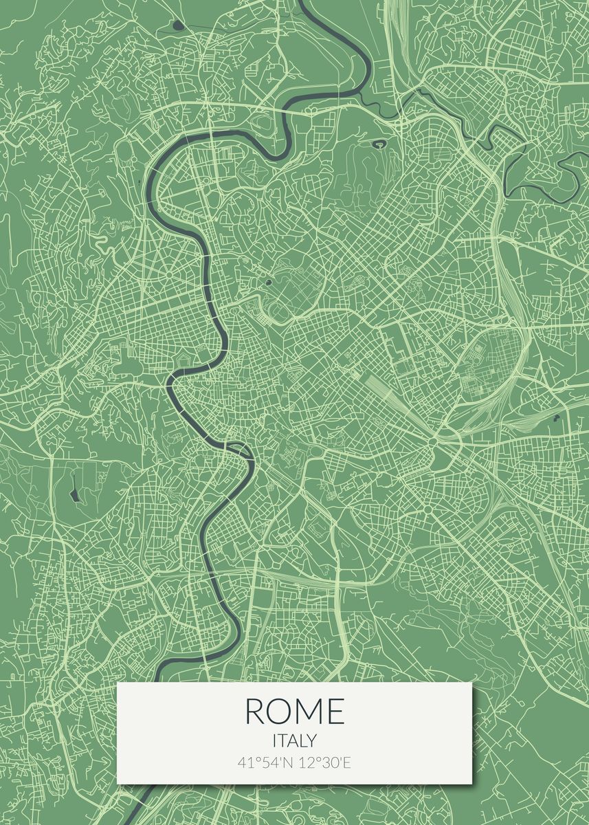'Rome Green Map' Poster, picture, metal print, paint by dkDesign | Displate