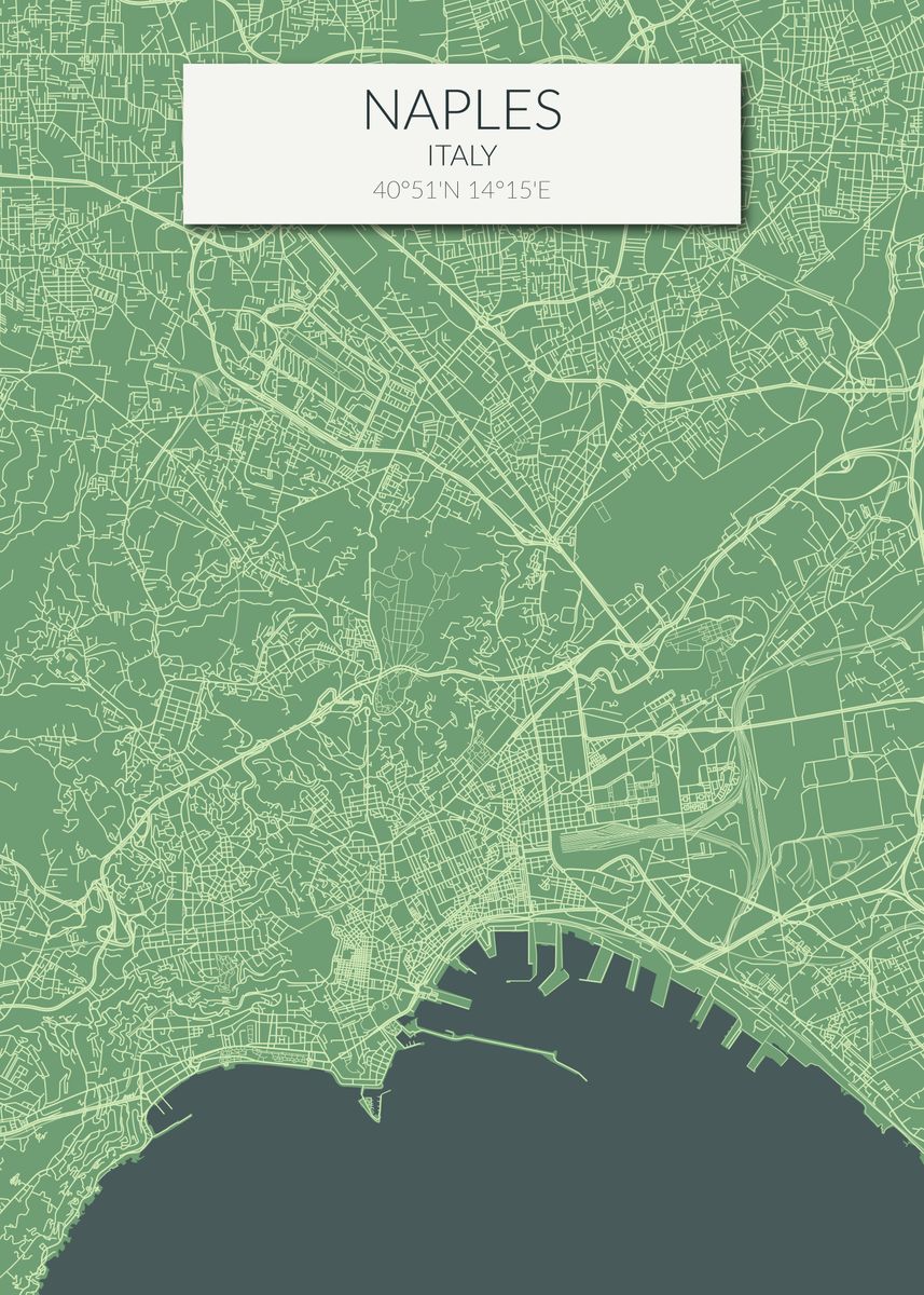 'Naples Green Map' Poster by dkDesign | Displate