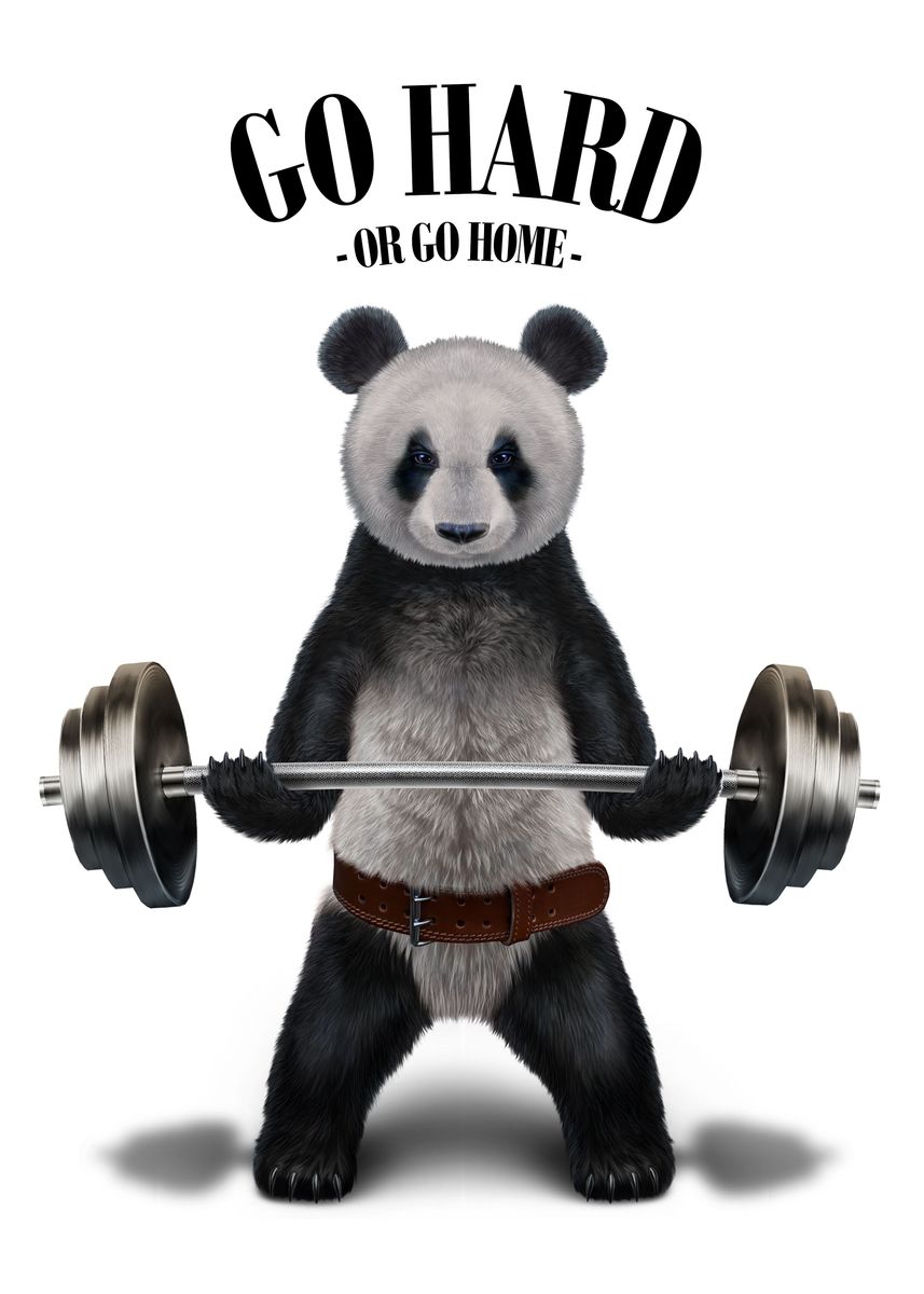 'Giant Panda Weightlifting' Poster, picture, metal print, paint by Jeff ...