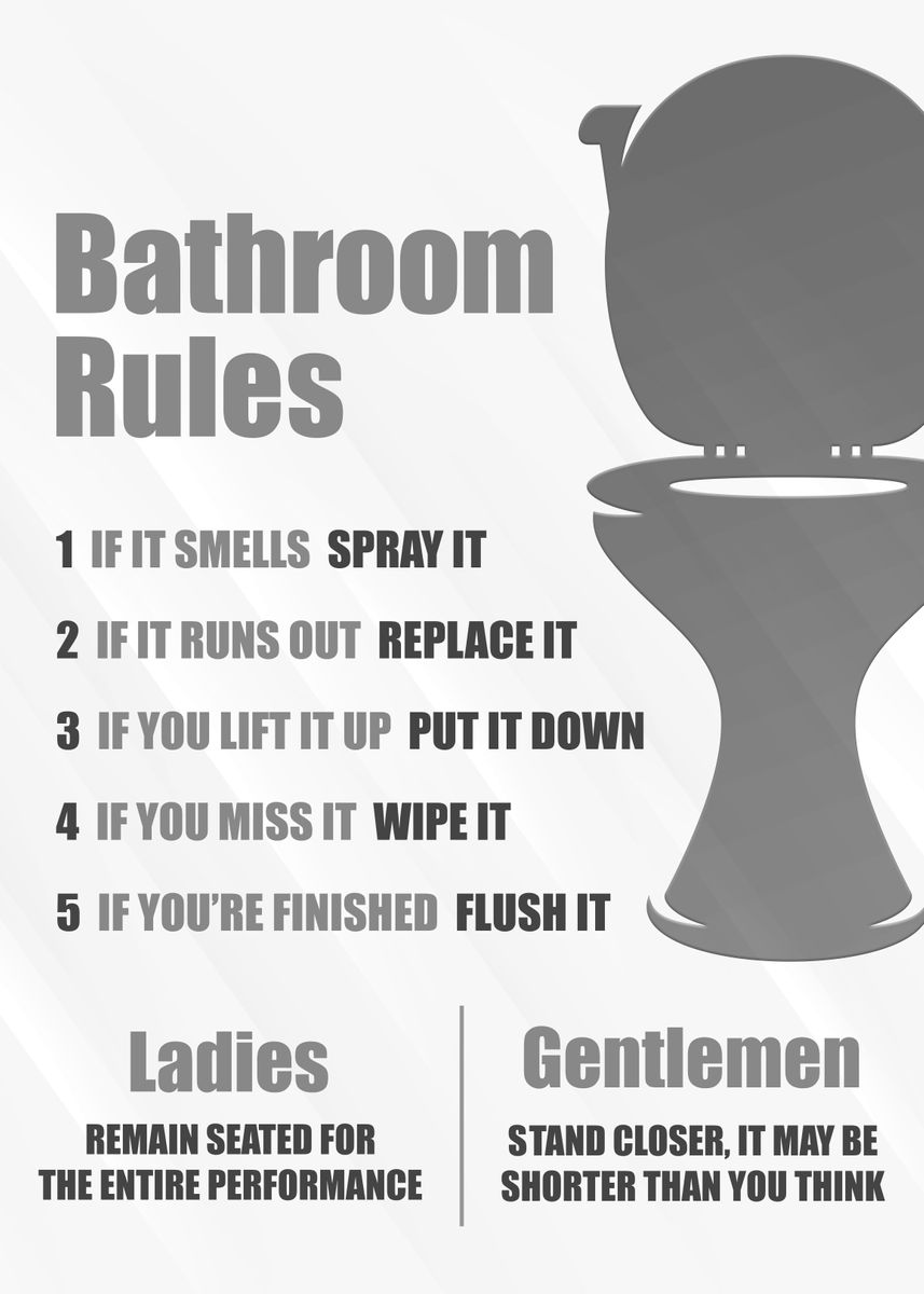 'Bathroom Rules Funny Sign' Poster, picture, metal print, paint by ...