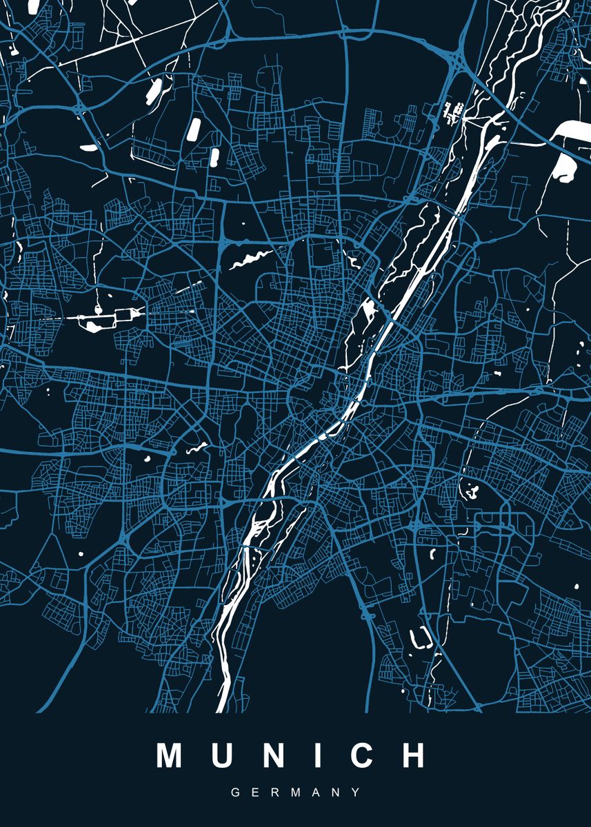 'MUNICH City Map Germany' Poster, picture, metal print, paint by ...
