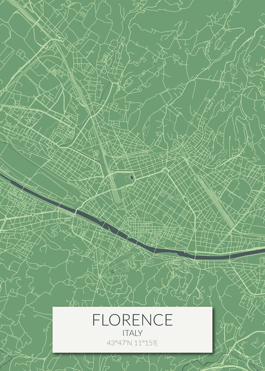 'Florence Green Map' Poster, picture, metal print, paint by dkDesign ...