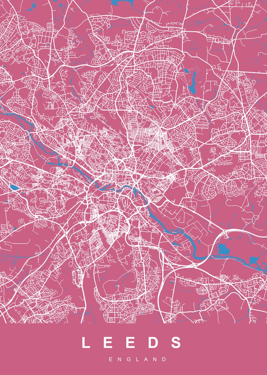 'LEEDS City Map England UK' Poster, picture, metal print, paint by ...