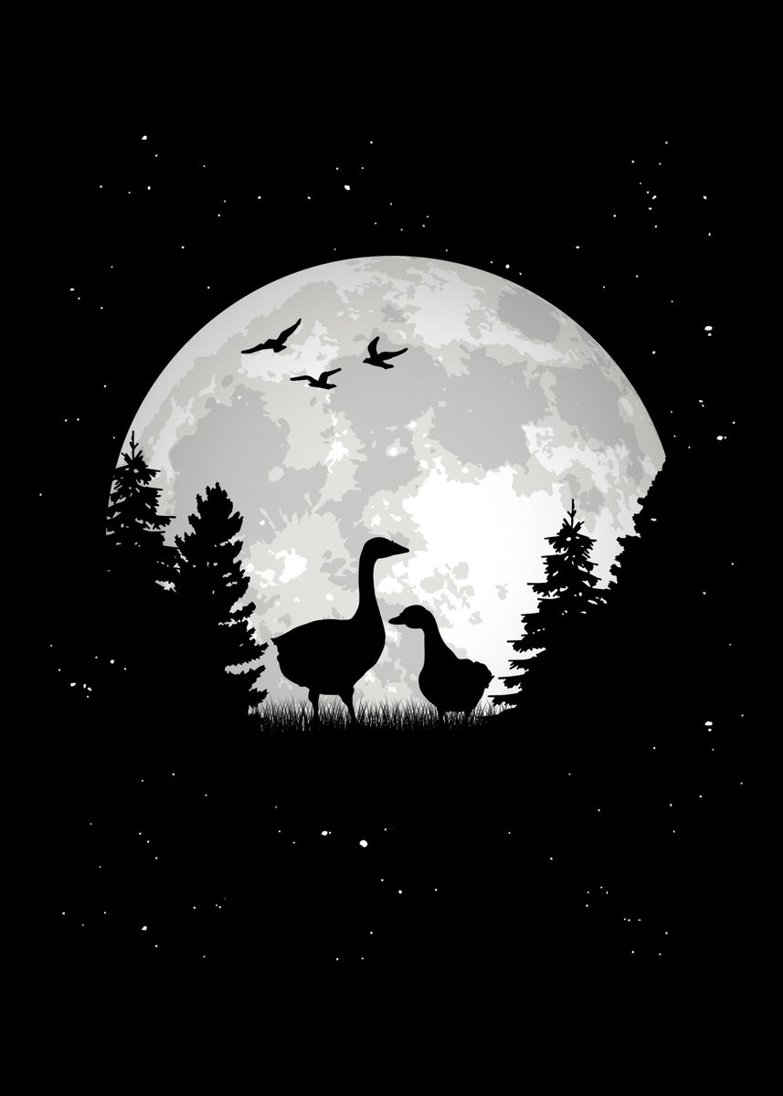'Geese Moon Goose Farmer Gi' Poster, picture, metal print, paint by ...