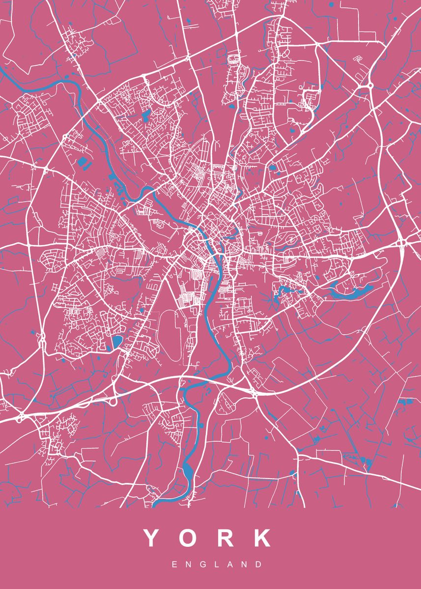 'YORK City Map England UK' Poster, picture, metal print, paint by ...