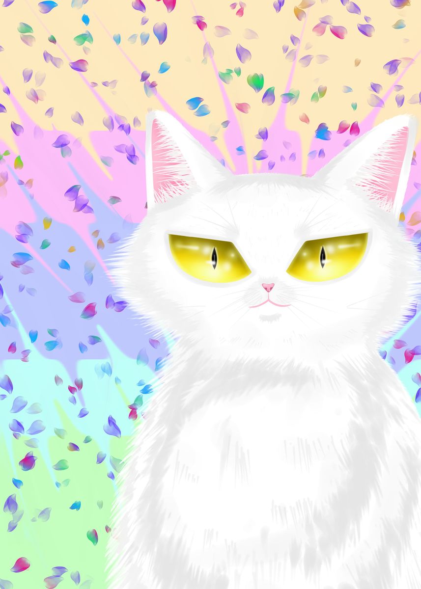 'White Cat' Poster, picture, metal print, paint by Leonela Ortiz | Displate