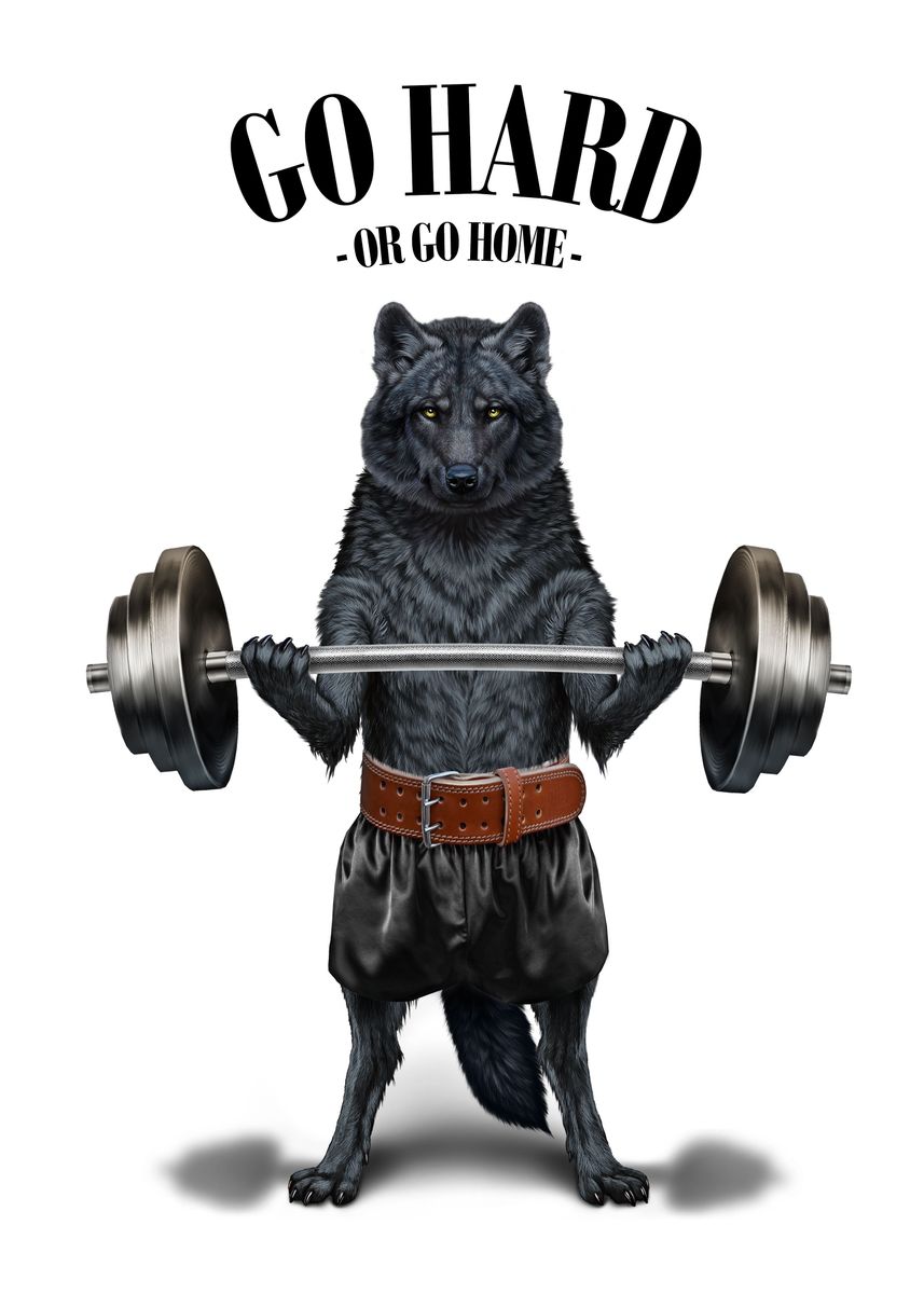 'Black Wolf Weightlifting' Poster, picture, metal print, paint by Jeff ...