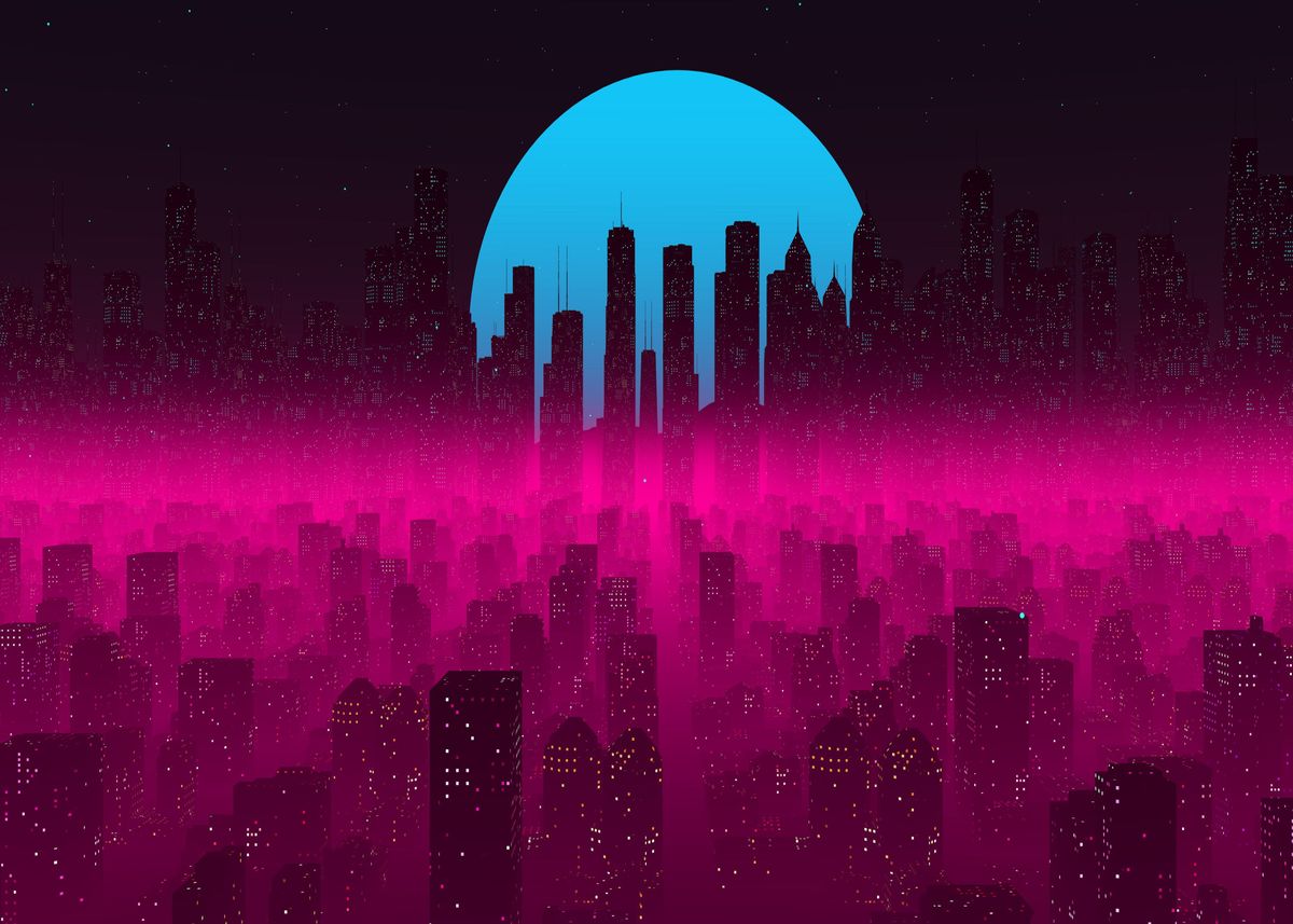 'The red neon city poster' Poster by Designersen | Displate