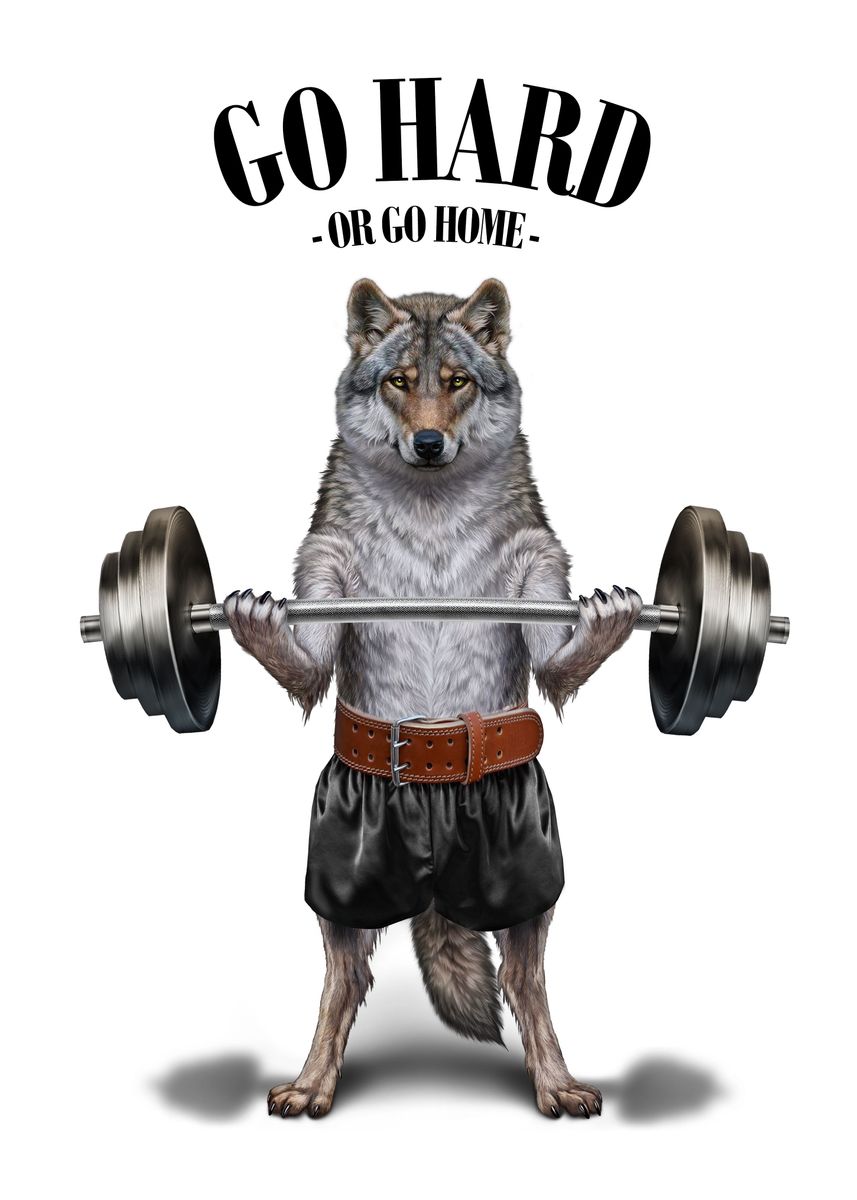 'Wolf Weightlifting' Poster, picture, metal print, paint by Jeff | Displate