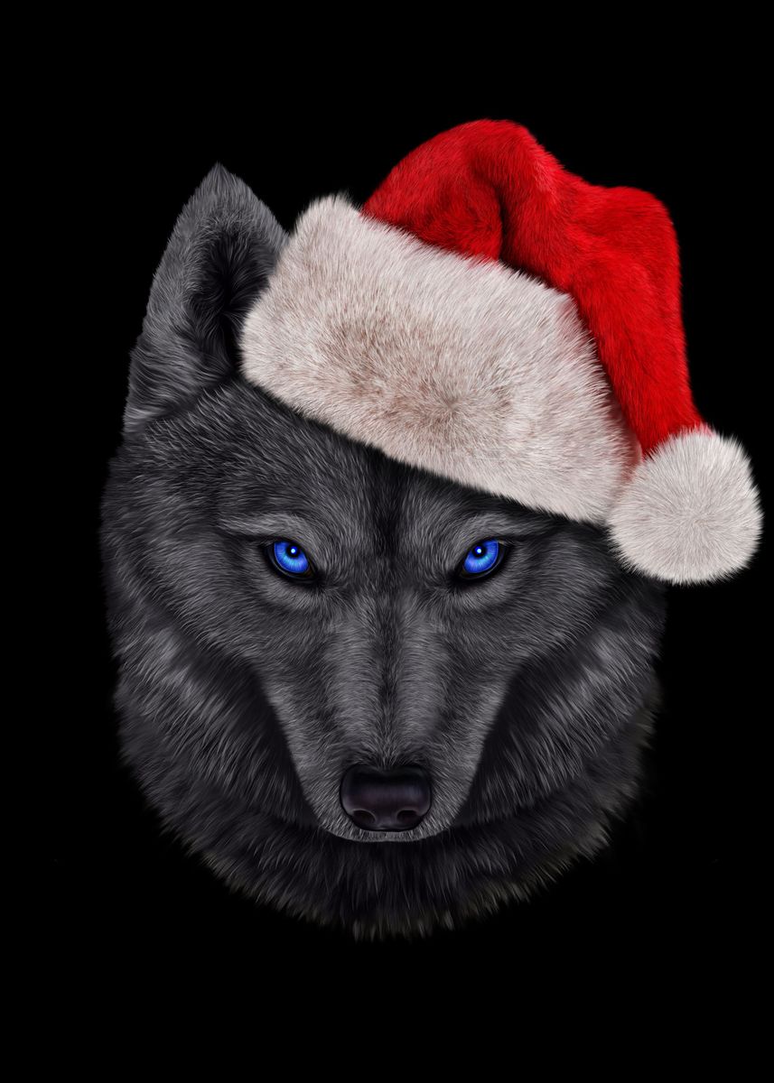 'Black Santa Wolf' Poster, picture, metal print, paint by Jeff | Displate