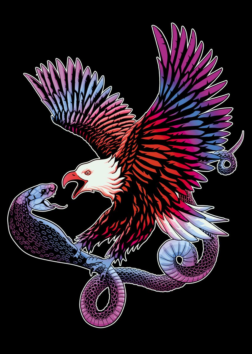 'Eagle and Snake Multicolor' Poster, picture, metal print, paint by ...