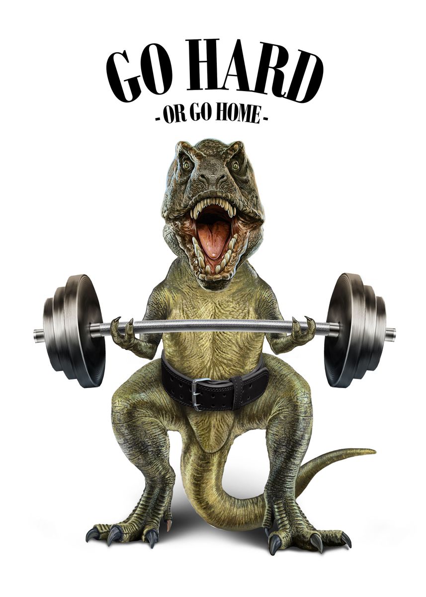 'Dinosaur Weightlifting' Poster, picture, metal print, paint by Jeff ...