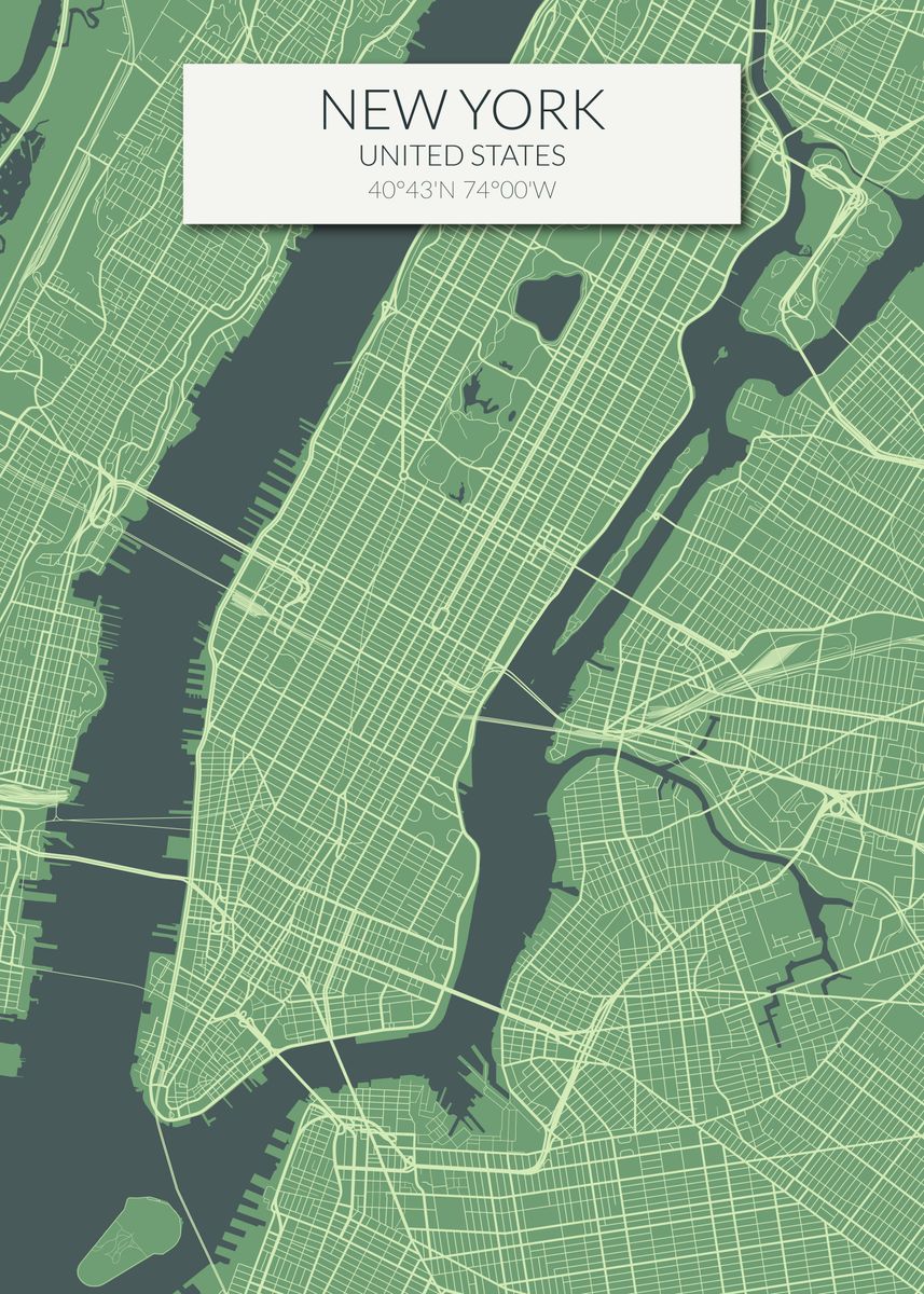 'New York Green Map' Poster, picture, metal print, paint by dkDesign ...