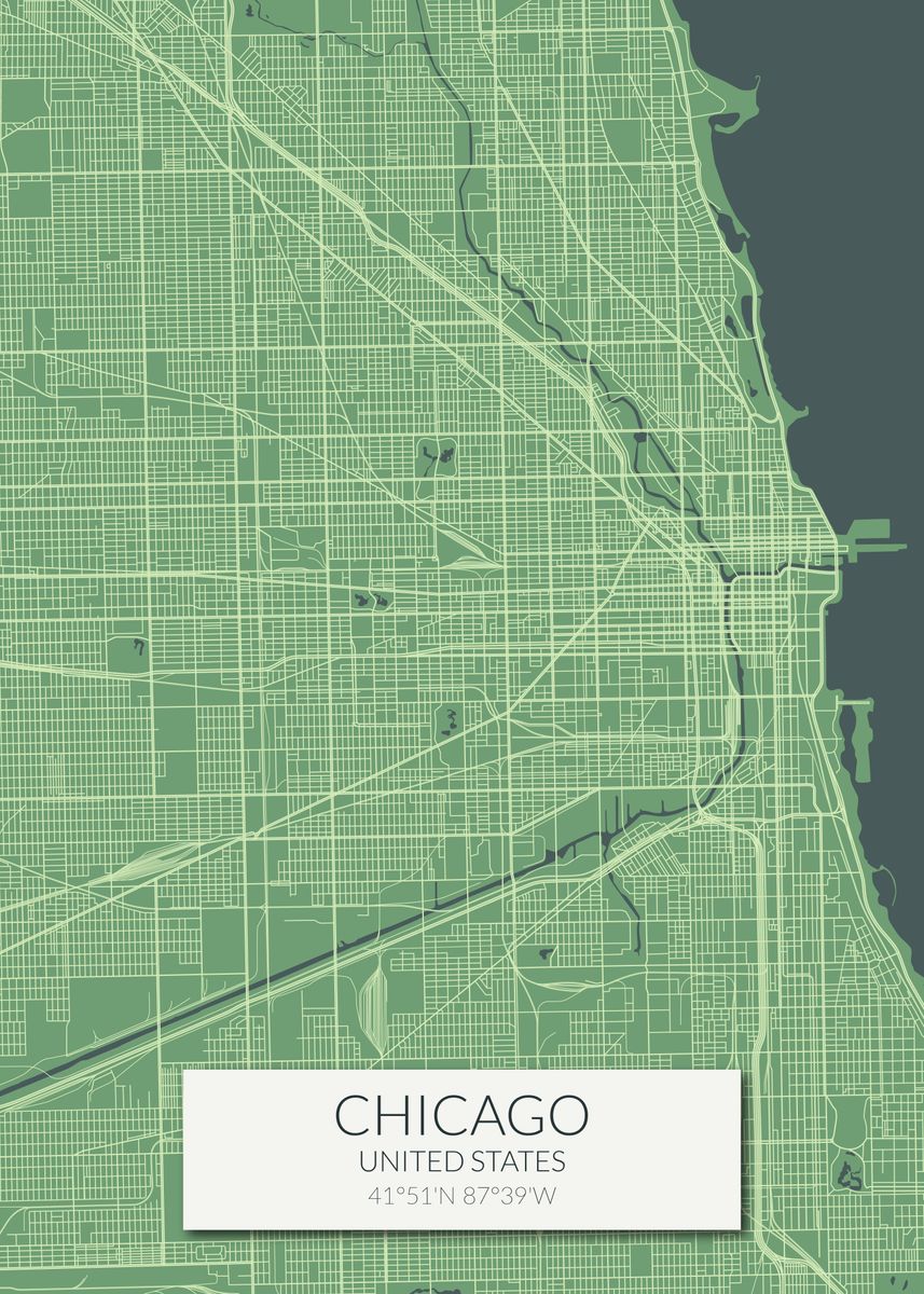 'Chicago Green Map' Poster, picture, metal print, paint by dkDesign ...